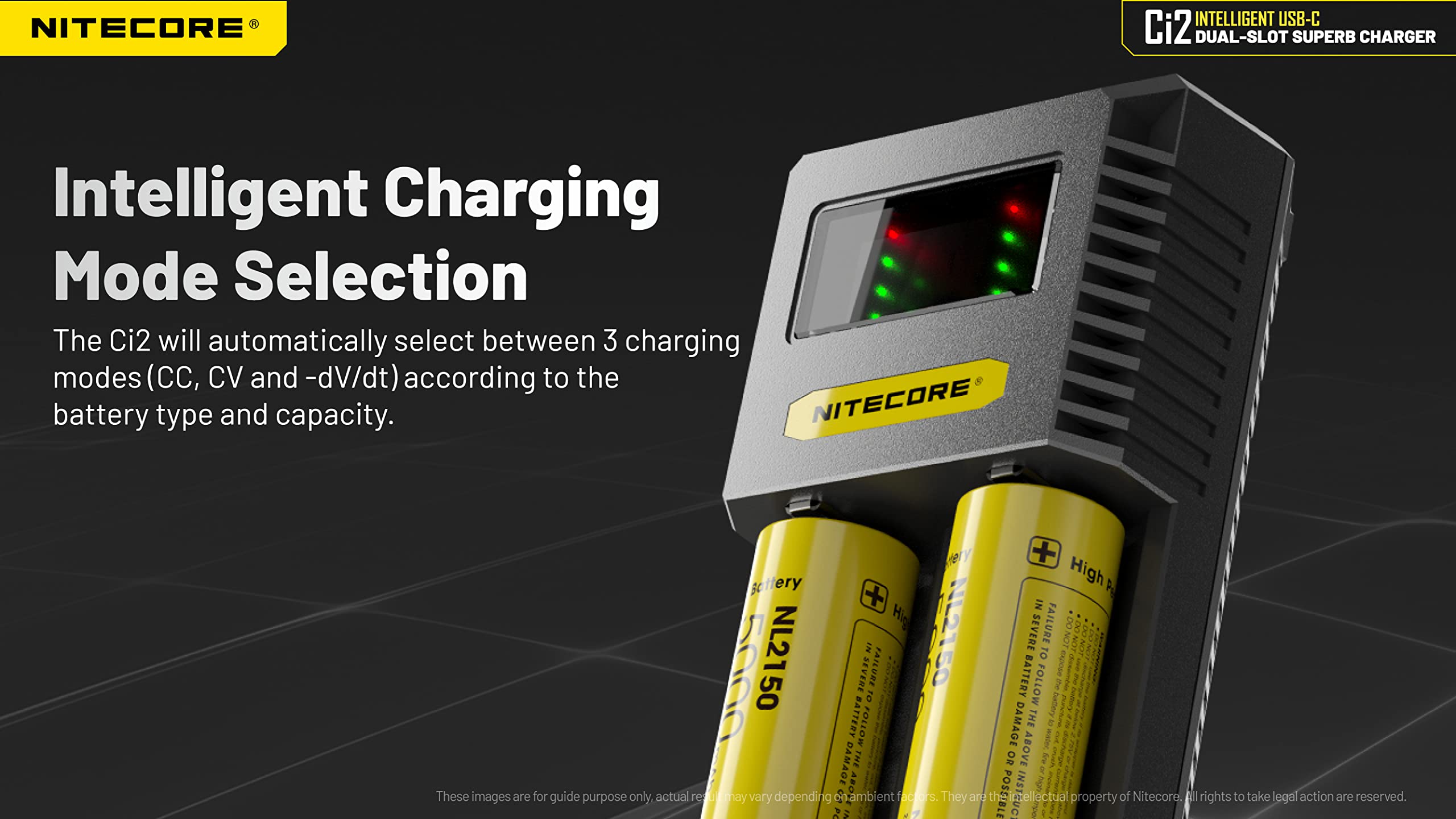 Nitecore Ci2 2 Bay Universal Battery Charger Support 16340 14500 18650 21700 Lithium Ion AA AAA Ni-MH Ni-CD, USB-C QC PD with Lumentac Battery Organizer