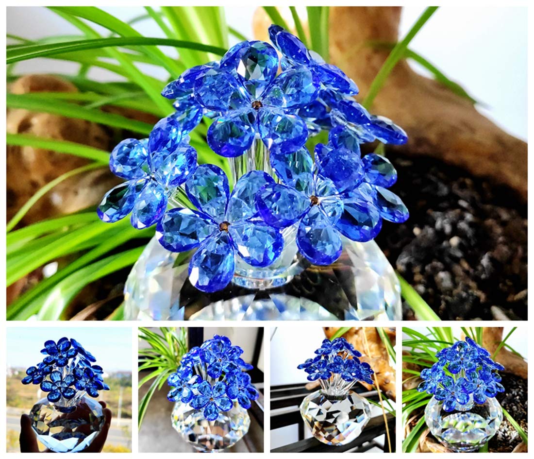 H&D HYALINE & DORA Crystal Flower Figurines Forget-Me-Not Glass Ornament Paperweight (Blue)