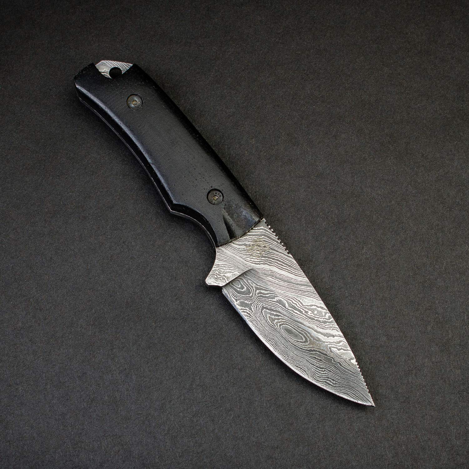 Forseti Steel Boone Damascus Steel Skinner with Black Micarta Handle