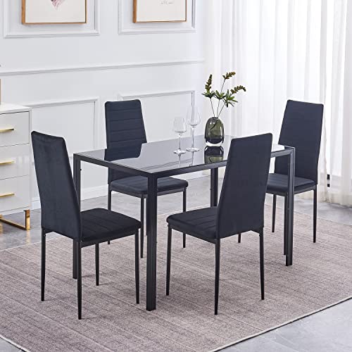 ROOIOME Rectangular Glass Dining Table Black, Glass Kitchen Table for Restaurant and Small Apartment (L x W x H) 47.24" * 27.55" * 29.53"