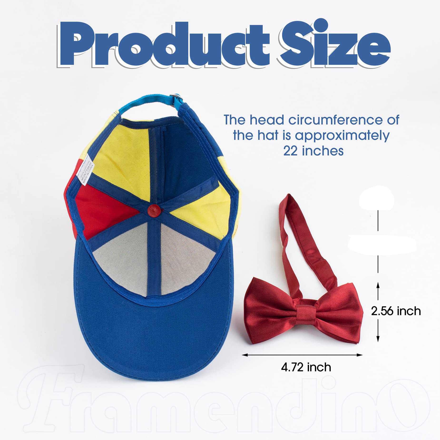 Framendino, Rainbow Propeller Hats Detachable Helicopter Top Cap Blue Brim Baseball Hats with Adjustable Red Bow Tie for Adult Costumes