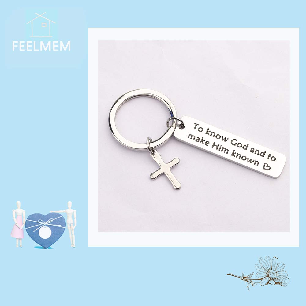 FEELMEM Religious Conversations Keychain To Know The God And Make Him Known Keychain Bible Verse Jewelry Christian Gifts (Silver)