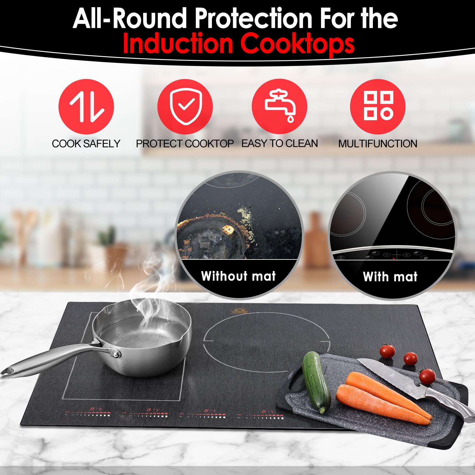Large Induction Cooktop Protector Mat 21.2x35.4 inch,Translucent (Magnetic) Electric Stove Burner Covers Anti-Strike&Anti-Scratch as Glass Top Stove Cover