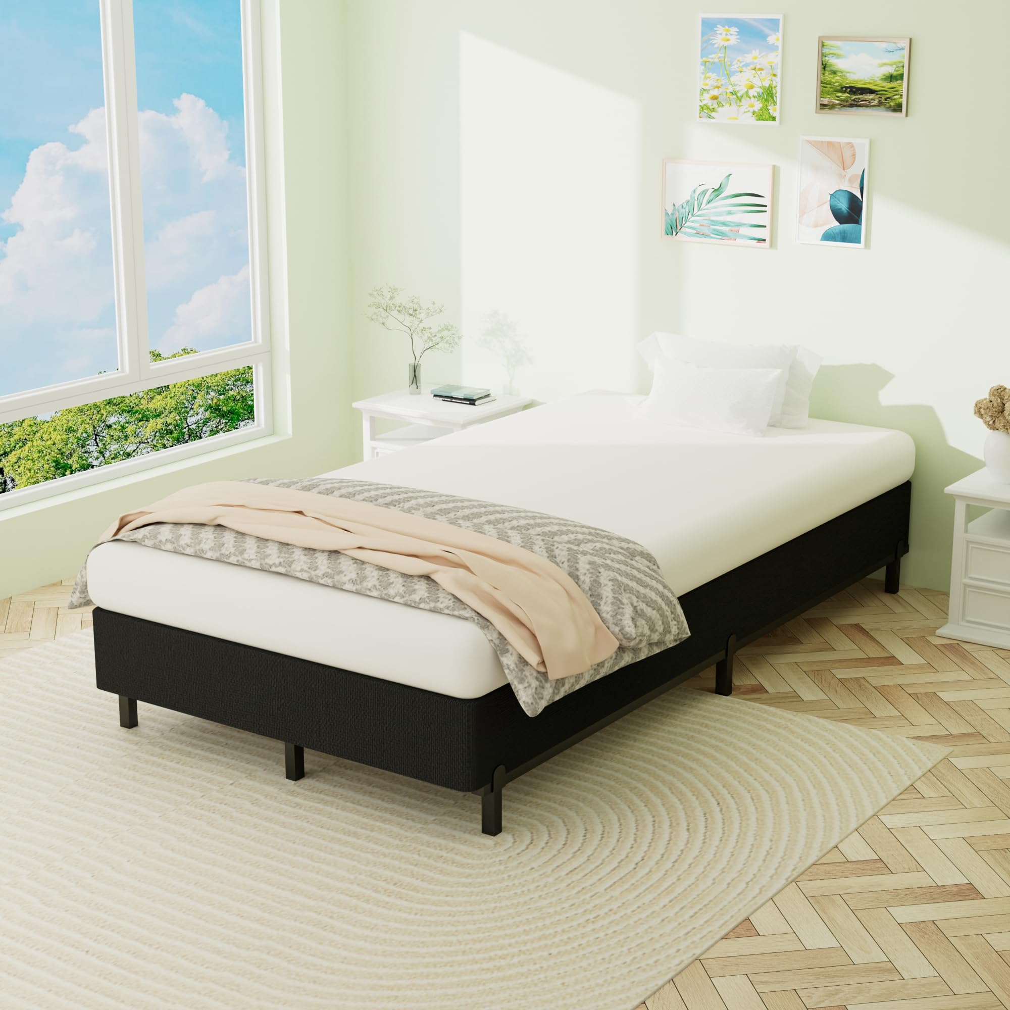 Twin Box Spring, 10 inch Box Spring for Twin Bed, Heavy Duty Metal Bed Frame with Fabric Cover, 3000lbs Max Weight Capacity Bed Base Mattress Foundation, Easy Assembly, Noise Free, Black