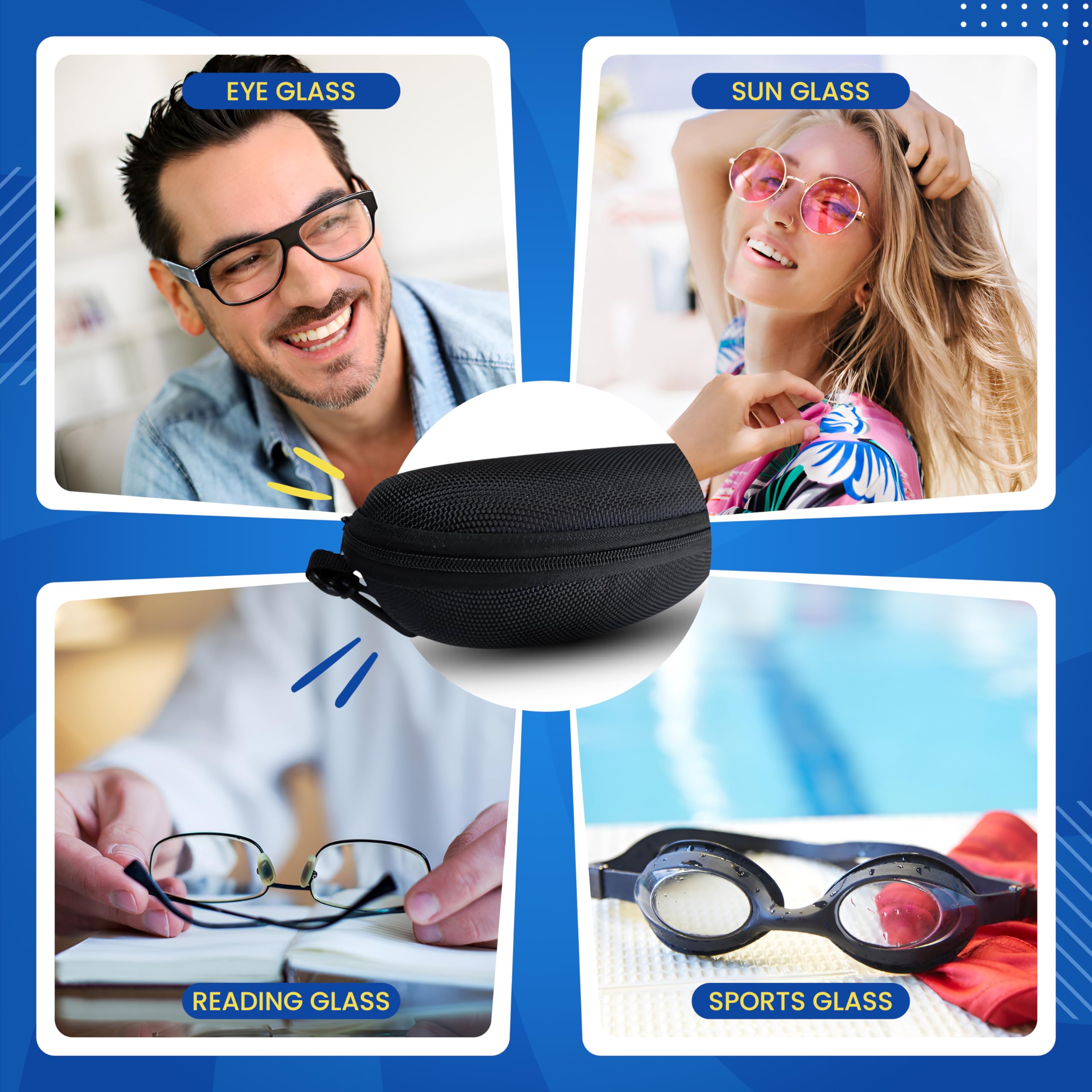 KT Deals Zipper Hard Shell Sunglasses Case and Eyeglasses Case Portable Travel Glasses Case with Plastic Hook, One Size - fit most, Black