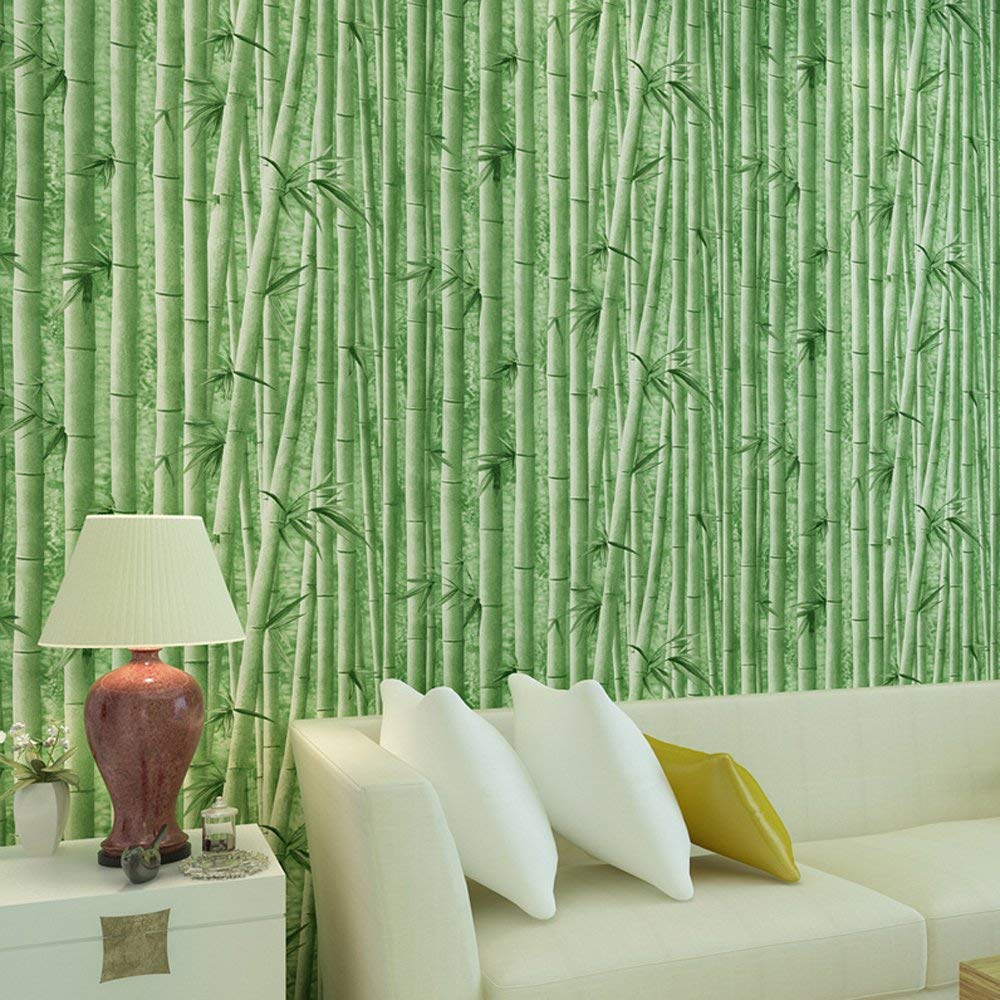 HOYOYO 17.8 x 118 Inches Self-Adhesive Liner Paper, Removable Shelf Liner Wall Stickers Dresser Drawer Peel Stick Kitchen Home Decor, Green Bamboo
