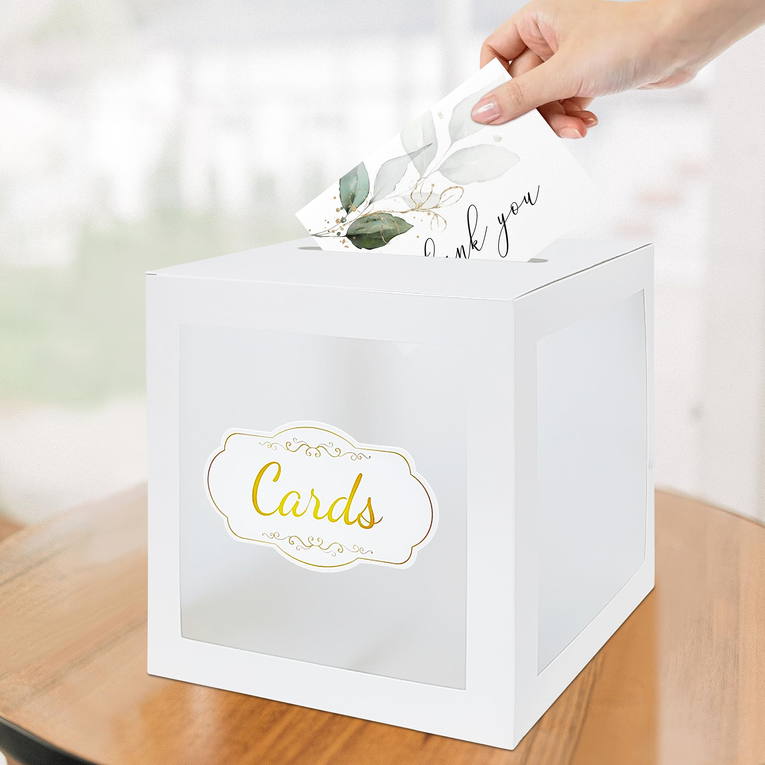 QIKSION Wedding Card Box for Reception, Frosted with White Border Gift Card Box for Wedding, Bridal & Baby Showers, Wishing Well Party, Birthdays, Retirements, Open Houses, Anniversaries