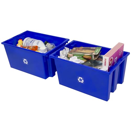 ReadySpace 3-Pack Commercial Industrial Heavy Duty Stackable Large Capacity Recycling Bin Box Containers, 13 Gallon 23-1/2-Inch x 15-1/2-Inch x 12-Inch, Blue