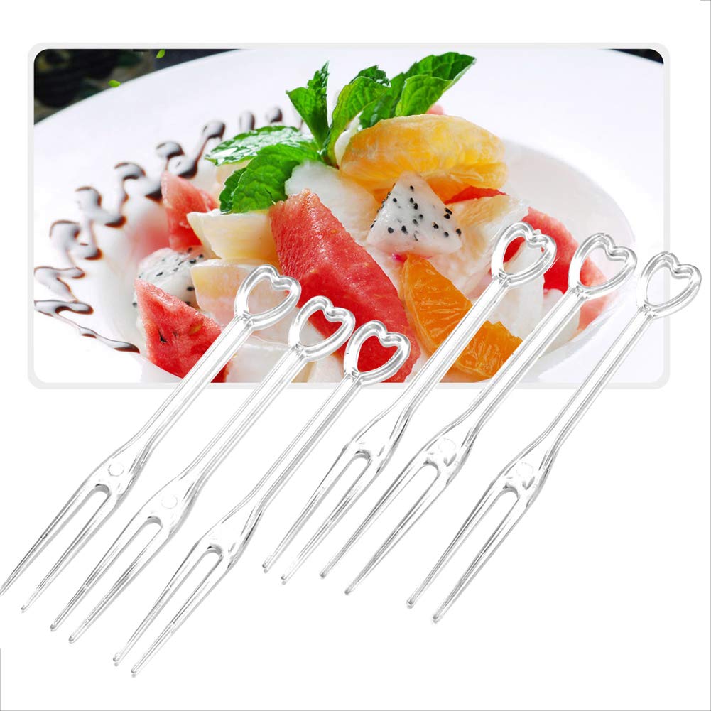HuiYouHui 300 Disposable Fruit Forks safety and sanitation 3.5" Length Plastic Cocktail Picks Sticks heart shapes Cute Food Pick Party Supplies Plates Picks Dessert Forks Cake Forks