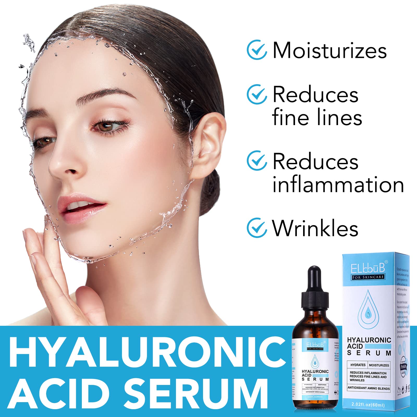 Hyaluronic Acid Serum -Anti-Aging, Moisturizing Wrinkle Serum for Erasing Fine Lines and Wrinkles Soft Hydrating Easy Absorption Anti Aging Serum 30ml * 2