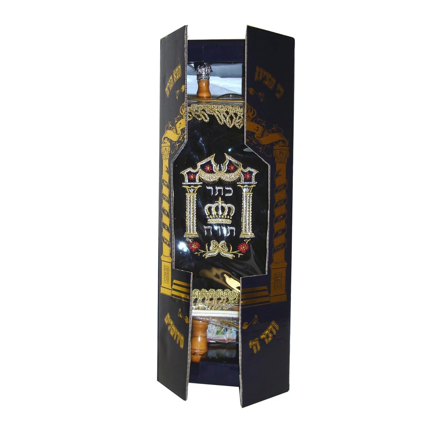HOUSEOFGAFNI 13" Complete Torah Scroll with Blue Velvet Mantel - Hebrew Sefer Torah for Children - Includes Yad and Breastplate - Great for Simchat Torah and Weekly Parsha Study