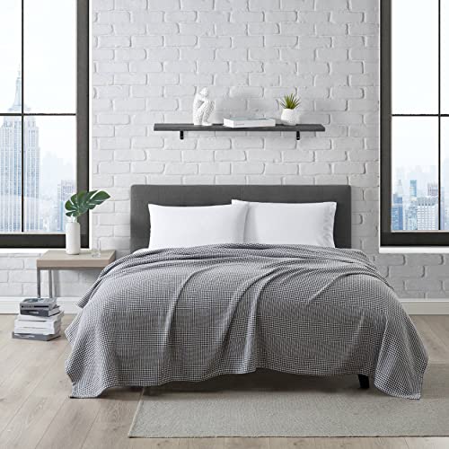 Kenneth Cole New York - Queen Blanket, Lightweight Cotton Home Bedding, Cozy Blanket for All Seasons (Houndstooth Grey/White, Queen)