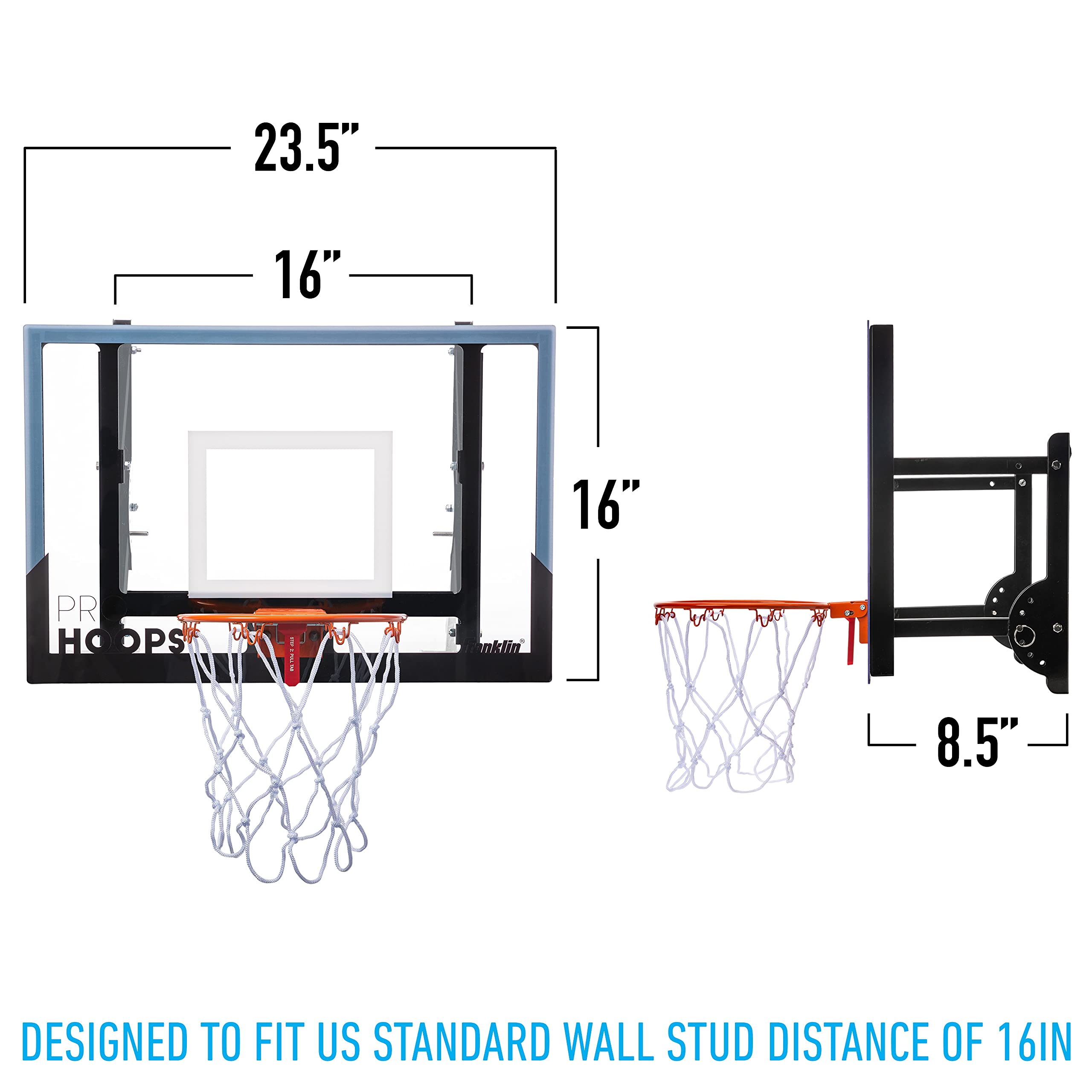 Franklin Sports Wall Mounted Basketball Hoop – Fully Adjustable – Shatter Resistant – Accessories Included, Black/White