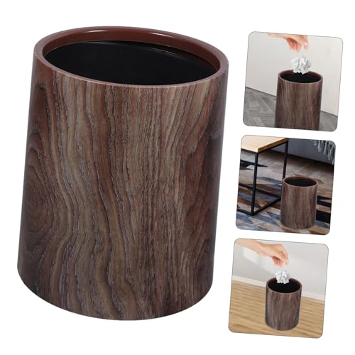 NESTINGHO Wood Grain Trash Can Bathroom Wastebasket Small Garbage Can Brown Trash Can Farmhouse Waste Basket Kitchen Waste Can Small Trash Can Trashcan Bathroom Trash Bins Imitation Leather