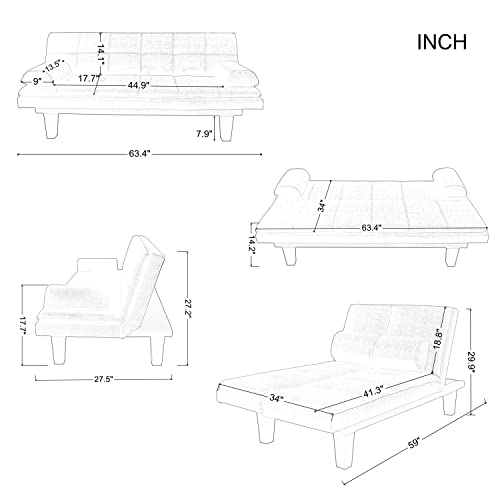 Morhome Futon Bed,63.4β Convertible Sleeper Tapered Wood Legs,Small Splitback Sofa for Living Room,Bedroom,Orange