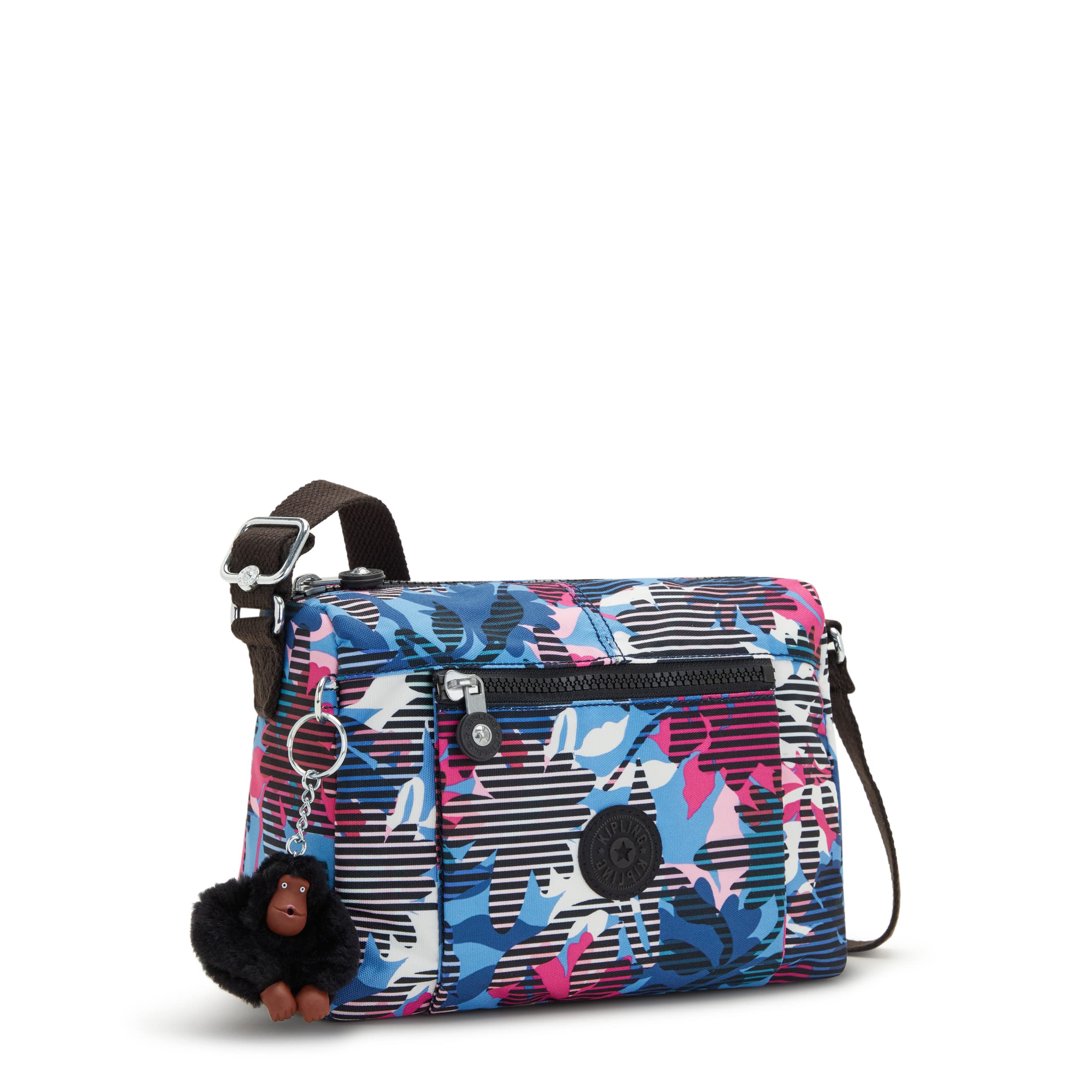 Kipling Womens Women's Wes Bag, Organize Accessories, Surprisingly Spacious, Adjustable Strap, Nylon Mini Crossbody Bag, Brilliant Blossoms, 9 L x 6.25 H 5.5 D US