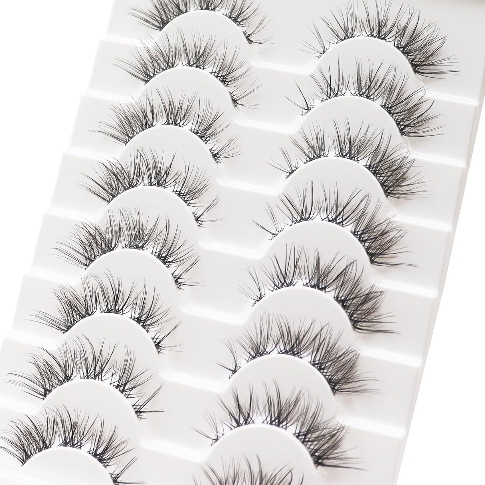 Losha Eyelashes Wispy Lashes Natural Look 8 Pairs Clear Band False Eyelashes Handmade Reusable Fake Eye Lashes Pack (F16)