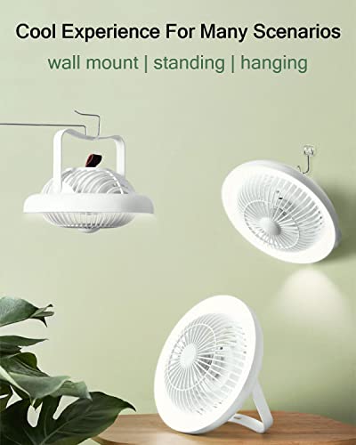 Small Desk Fan Battery Operated 8", 3 Speed Upgraded Max 20H Powerful Airflow, Circular LED Light, Rechargeable USB Fan, Table Fan for Camping, Bedside, Desk, Quiet Small Fan, 90° Tilt Stand