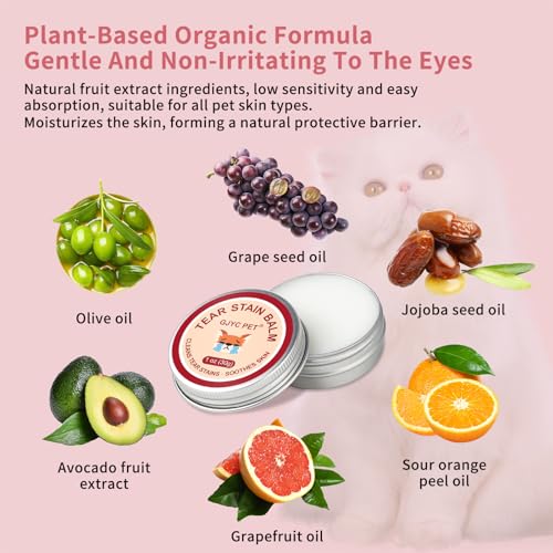 Pet Tear Stain Remover Balm - 1 oz (30g) Natural, Plant-Based Eye Care for Dogs and Cats - Gently Cleanses and Restores Sparkling Eyes