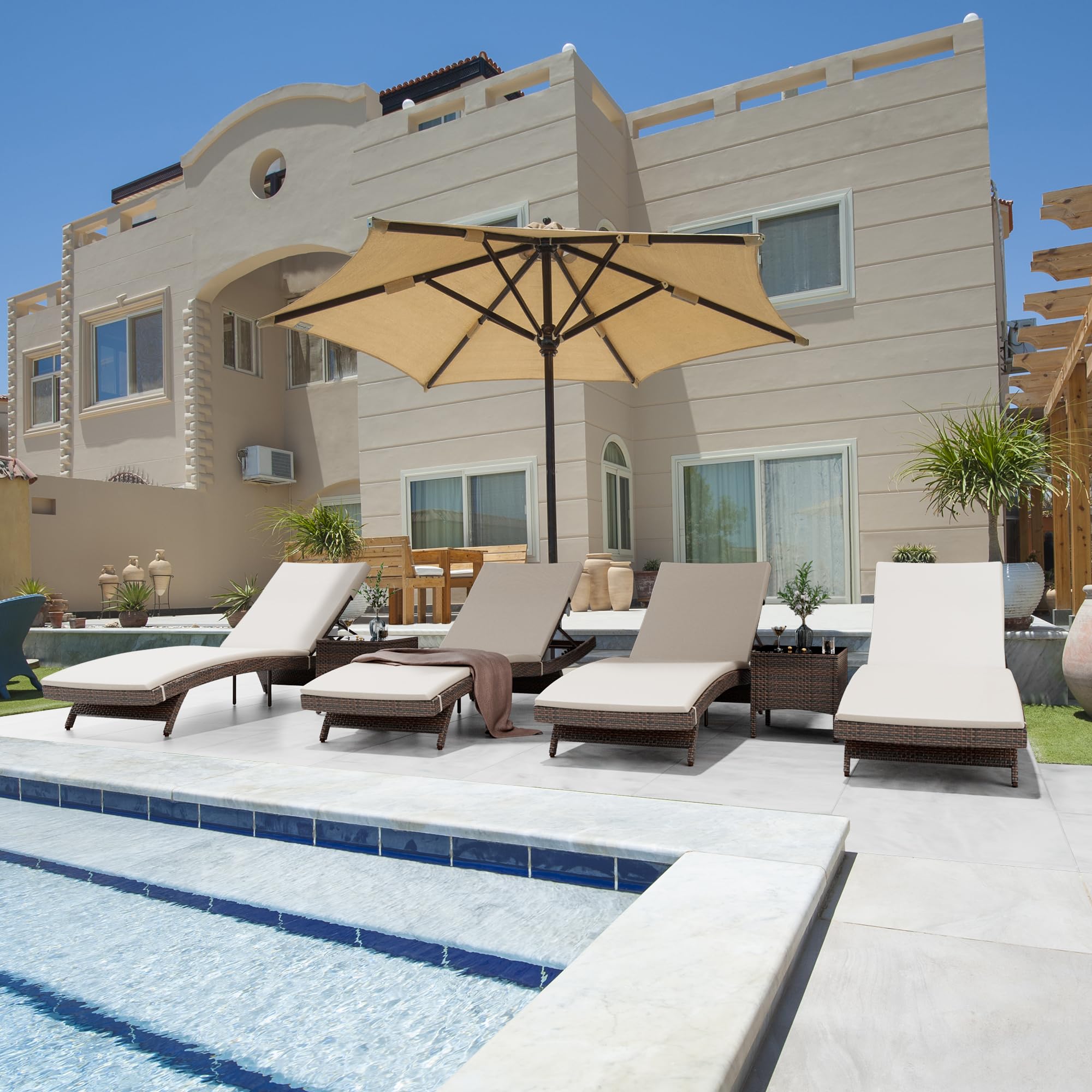 Pamapic Patio Chaise Lounge Set 6 Pieces,Patio Lounge Chair with Adjustable Backrest and Removable Cushion, Outdoor Pool Lounge Chair Set for Patio Poolside Backyard Porch