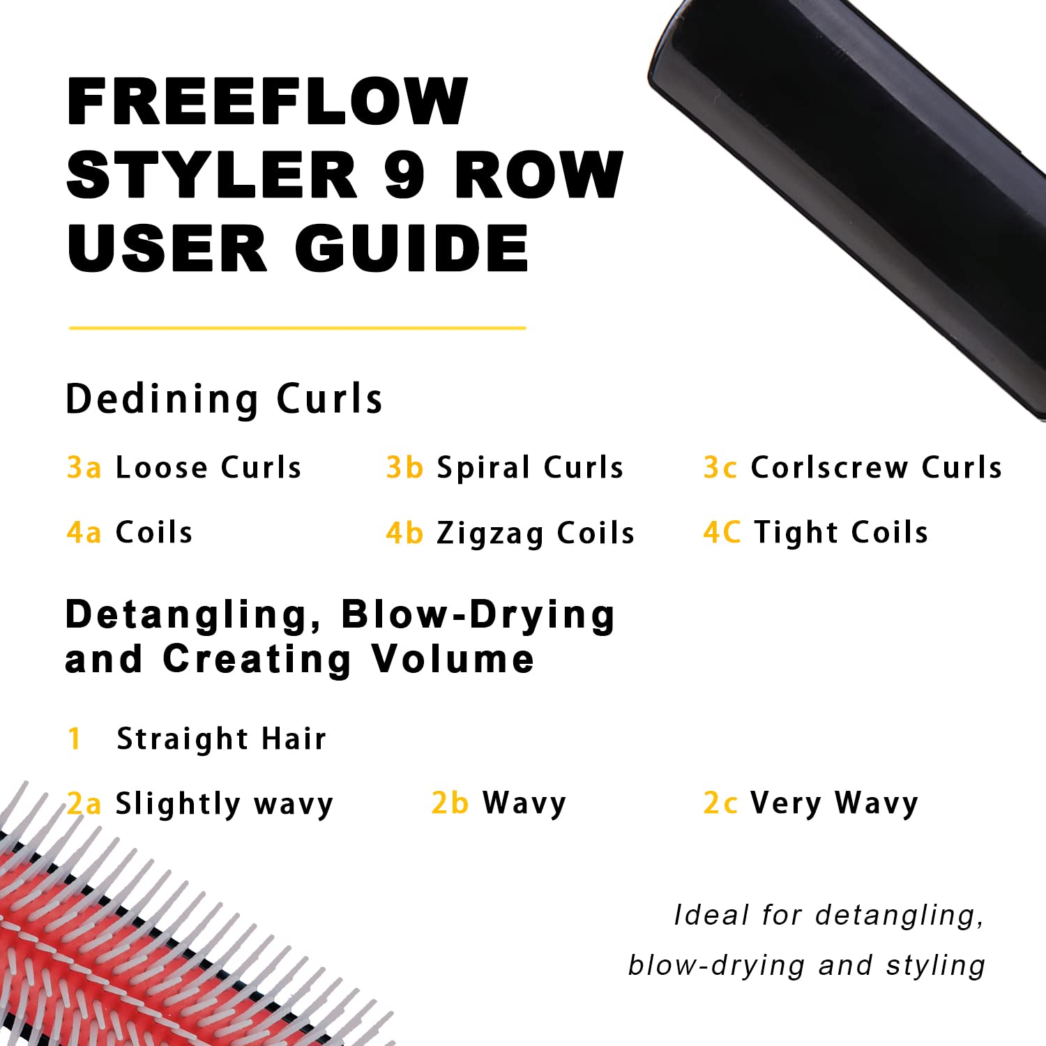 Koeuoi 9-Row Hair Brush for Curly Hair, Black Classic Styling Hairbrush