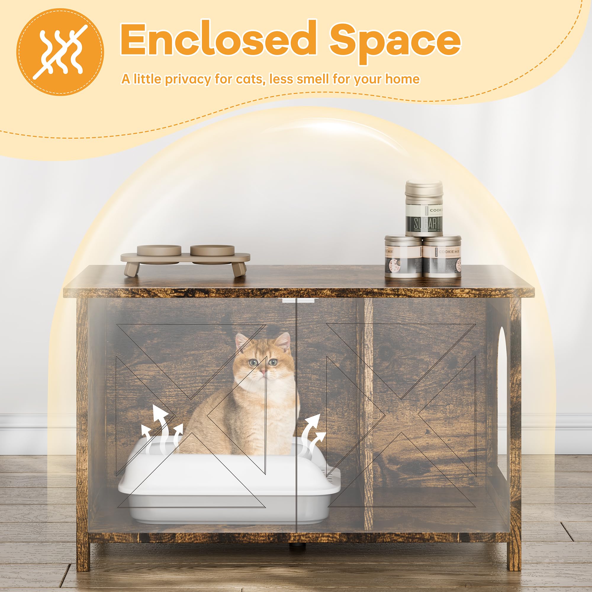 Shintenchi Cat Littler Box Enclosure, Litter Box Furniture Hidden with Removable Divider, Cat House with End Table, Grey