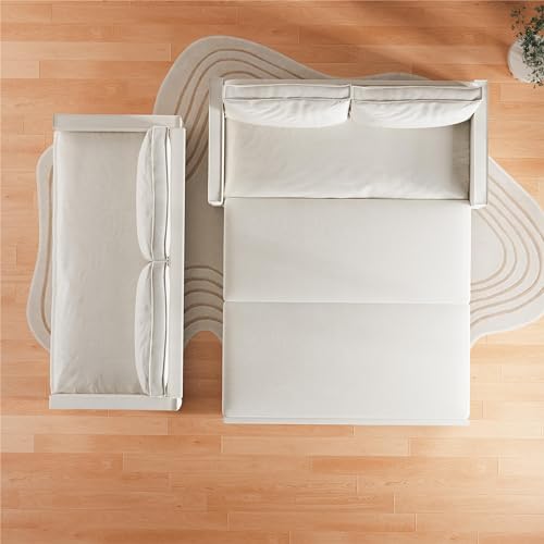 Eafurn Multi-Functional Futon Loveseat Couch, Beige Velet 63.8" Queen with USB Port