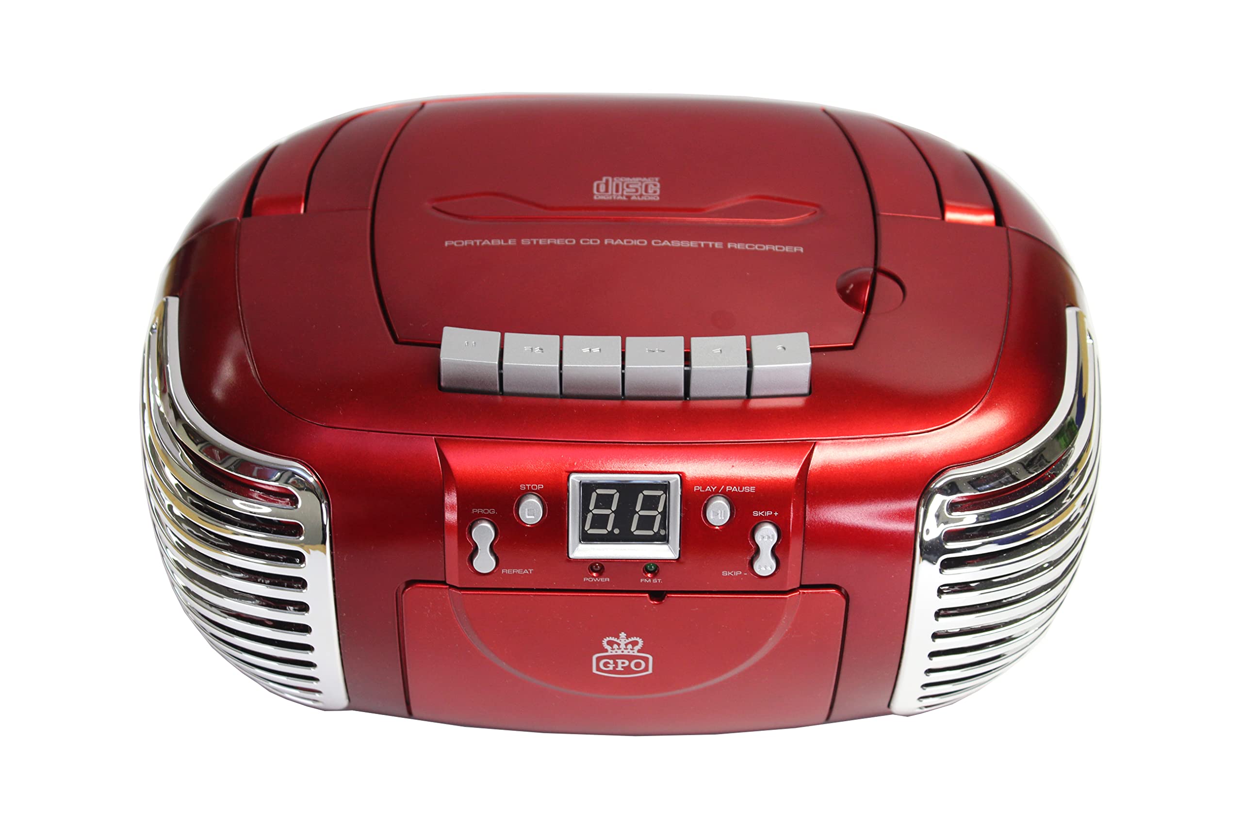 GPO PCD299 Portable Retro Boombox CD, Radio and Cassette Player Mains/Battery Powered - Red
