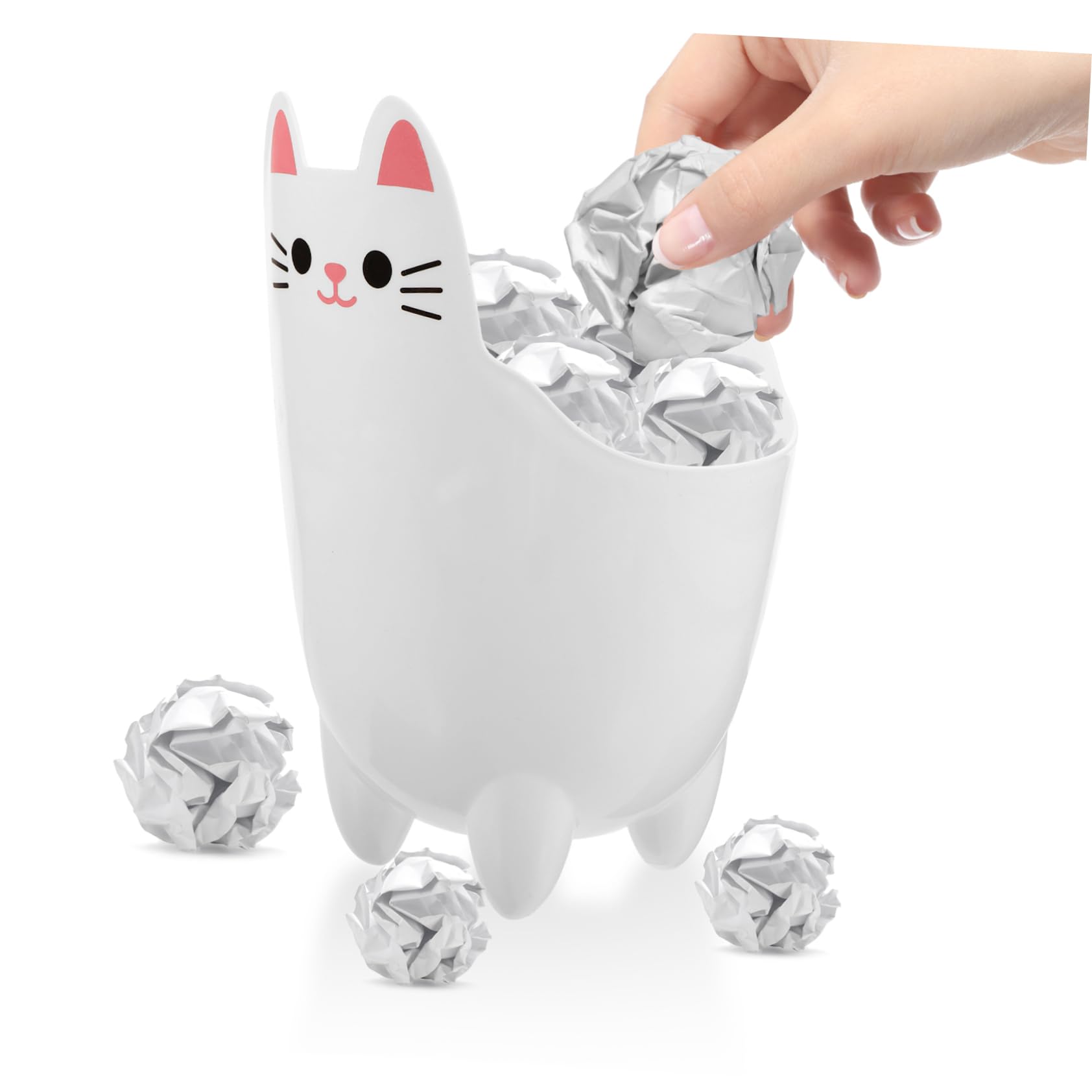OKUMEYR Cat Shaped Trash Can, Mini Desktop Trash Can with Lid, Plastic, Black, 6.5" x 6.5" x 6.5"