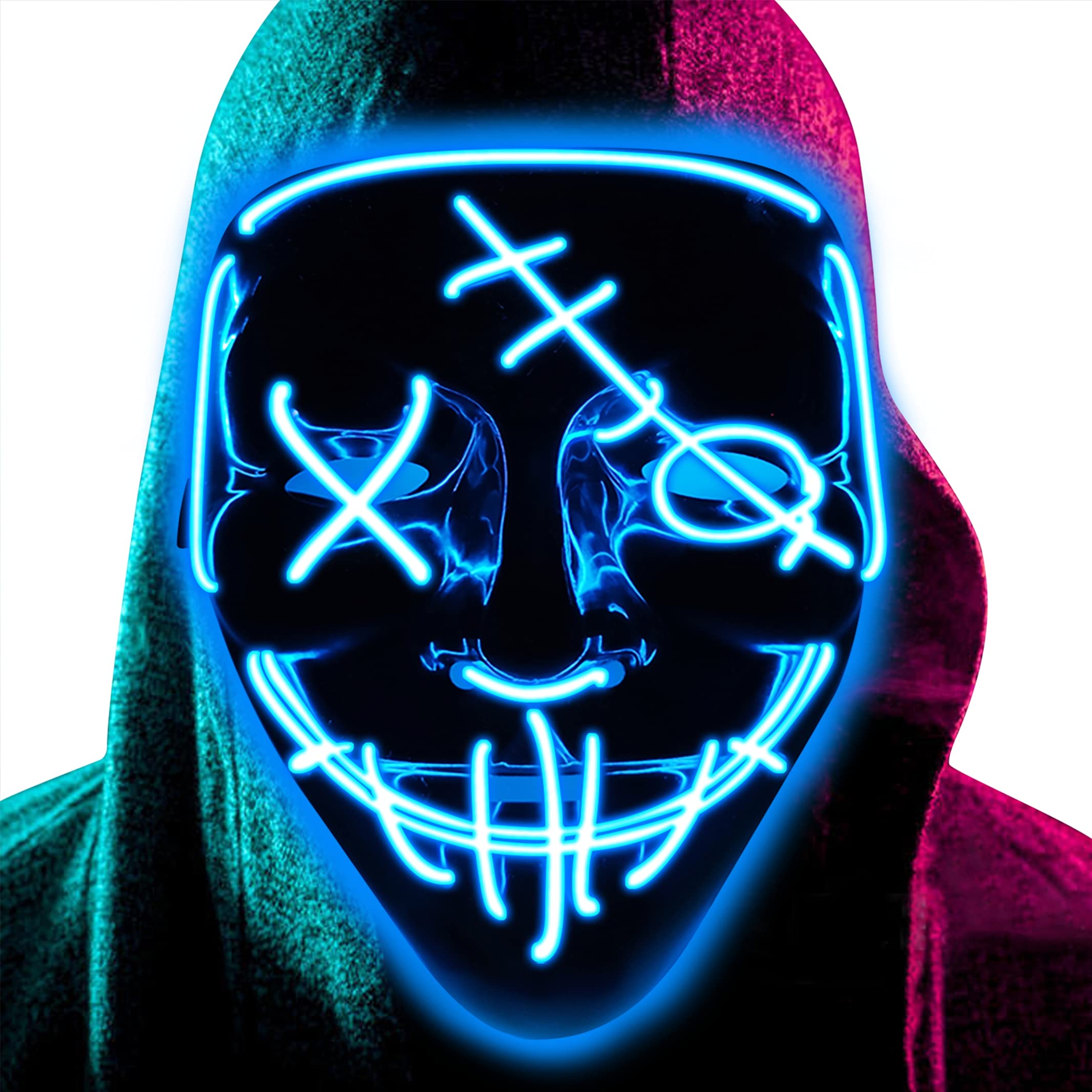 Halloween LED Mask Light Up Mask Glow in The Dark Cosplay EL Wire Halloween Festival Party Supplies for Adults (blue)