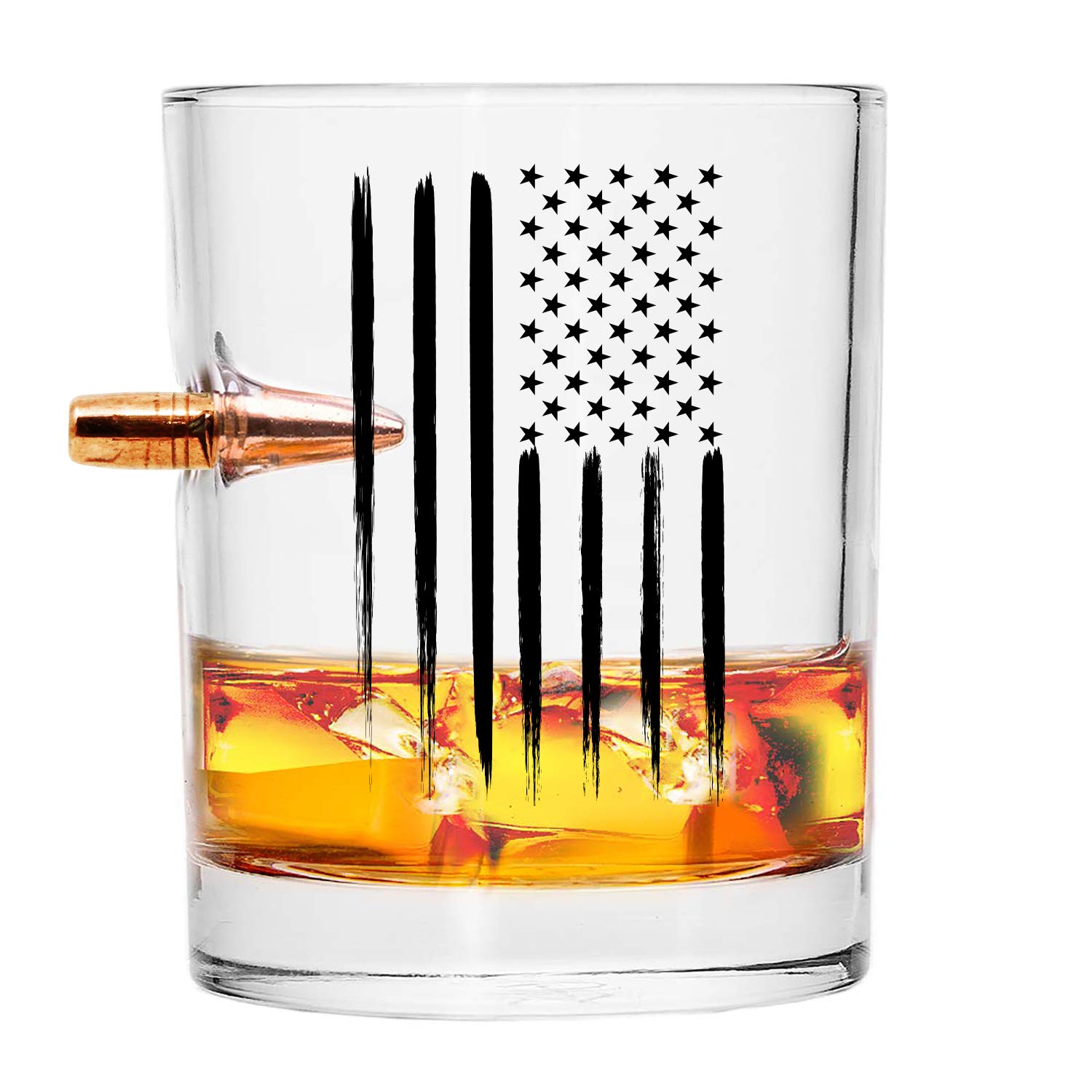 Humutan Real Projectile American Flag Whiskey Rocks Glass β Hand Blown Glasses β 8 Oz Old Fashioned Glass for Scotch, Bourbon or Whiskey β .308 Bullet Whiskey Glass