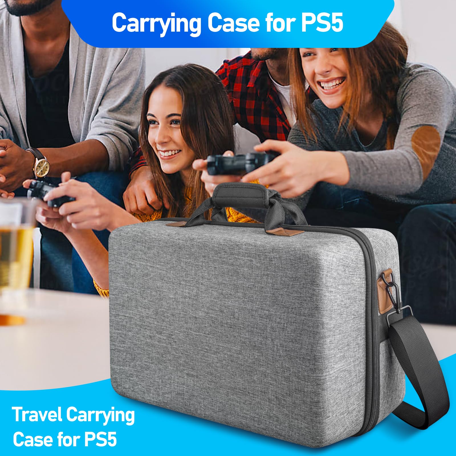 ELLESTAZ Hard Shell Carrying Case for PS5, Protective Travel Carry Case Fits Playstation 5 Console Controller, Carrying Case Travel Bag Storage for PS5 Disk Digital Edition, Headset, Games,Accessories