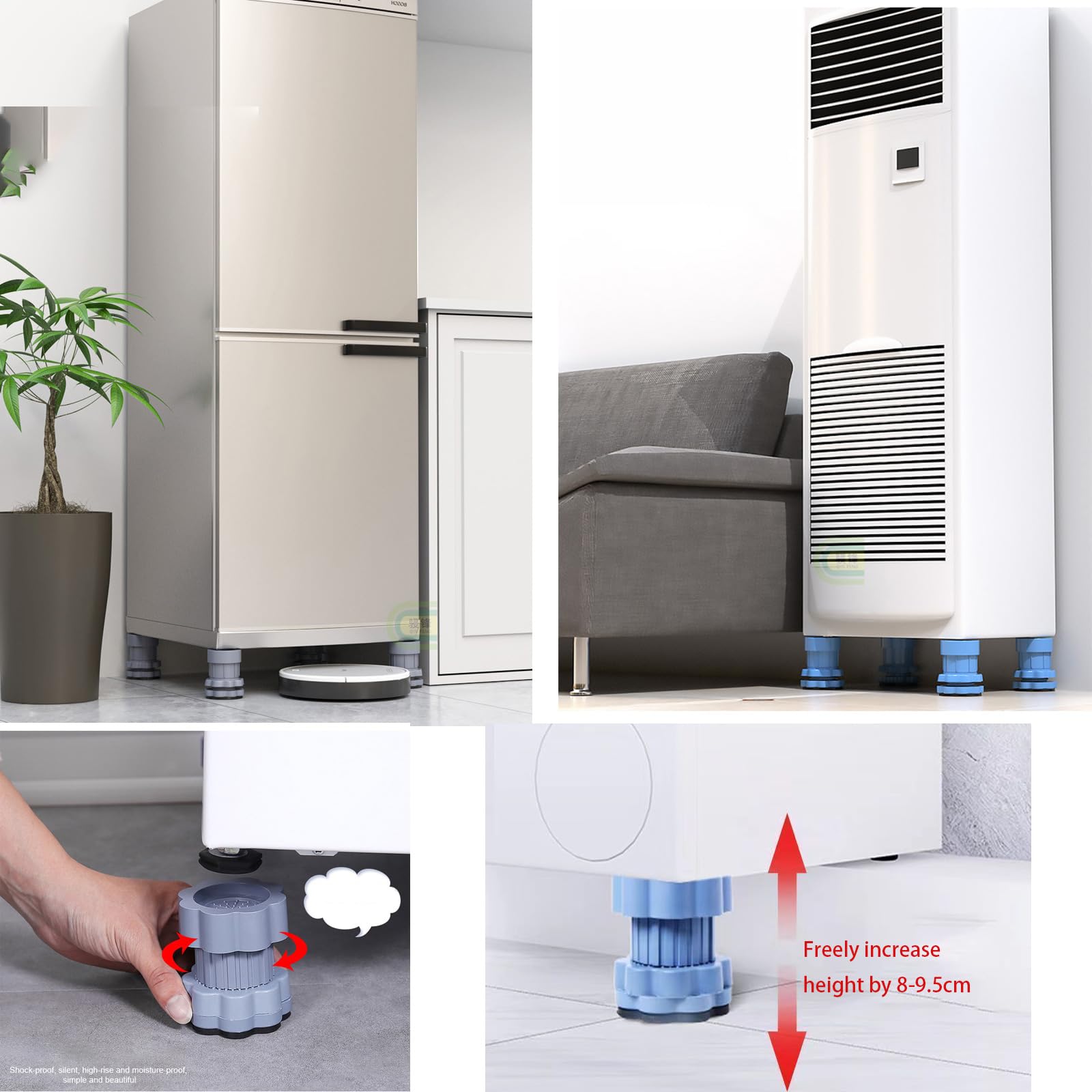 Multifunctional Adjustable Bracket Base For Washing Machine,Multifunctional Adjustable Bracket Base Anti Vibration Pads,Adjustable Height Washing Machine Support Foot Pads Non Slip Heighten (4xBlue)