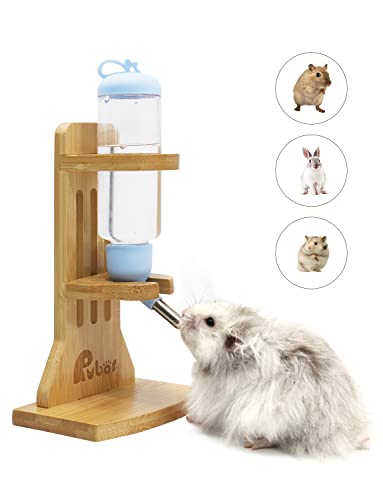 Rubor Hamster Water Bottle with Stand Small Animal Water Bottle Holder with 125ml Hanging Water Auto Dispenser for Syrian Rabbit Dwarf Gerbils Mice Rats Degus Small Pet Rodents (Bule)