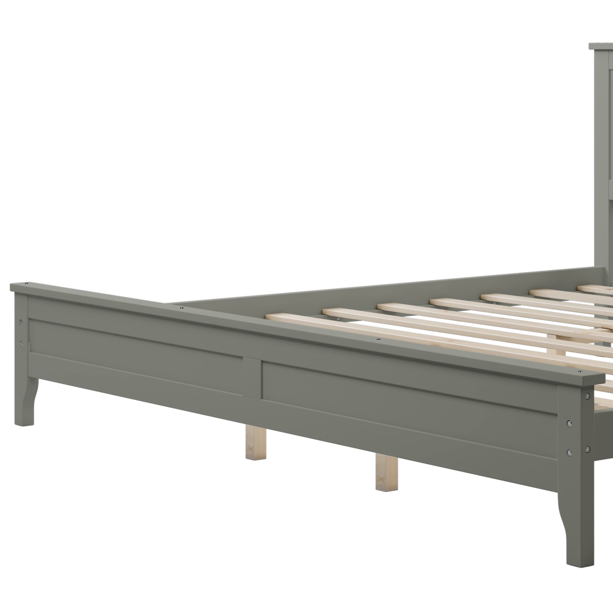 FEELHOME Modern Gray Solid Wood King Platform Bed Frame with Headboard and Footboard