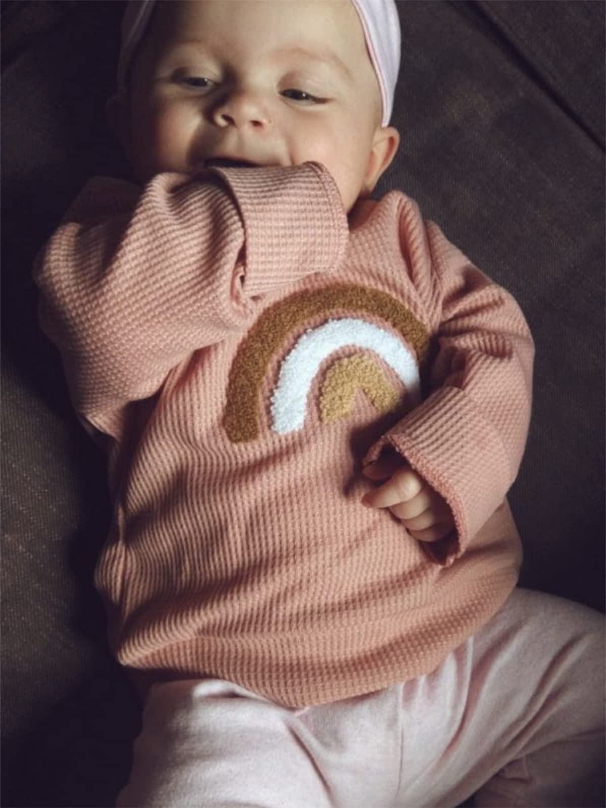 Kulcerry Infant Baby Boy Girl Rainbow Sweatshirt Crewneck Pullover Sweater Long Sleeve Shirt Fall Winter Clothes (Pink, 9-12 months)