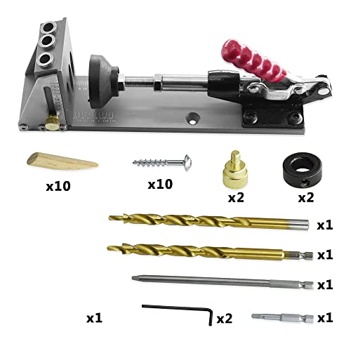 Pocket Hole Jig Kit, Pocket Screw Jig, Aluminum 3 in 1 Pocket Hole Drill Guide Jig Set, Professional Jig Kit Dowel Drill Joinery Screw Kit