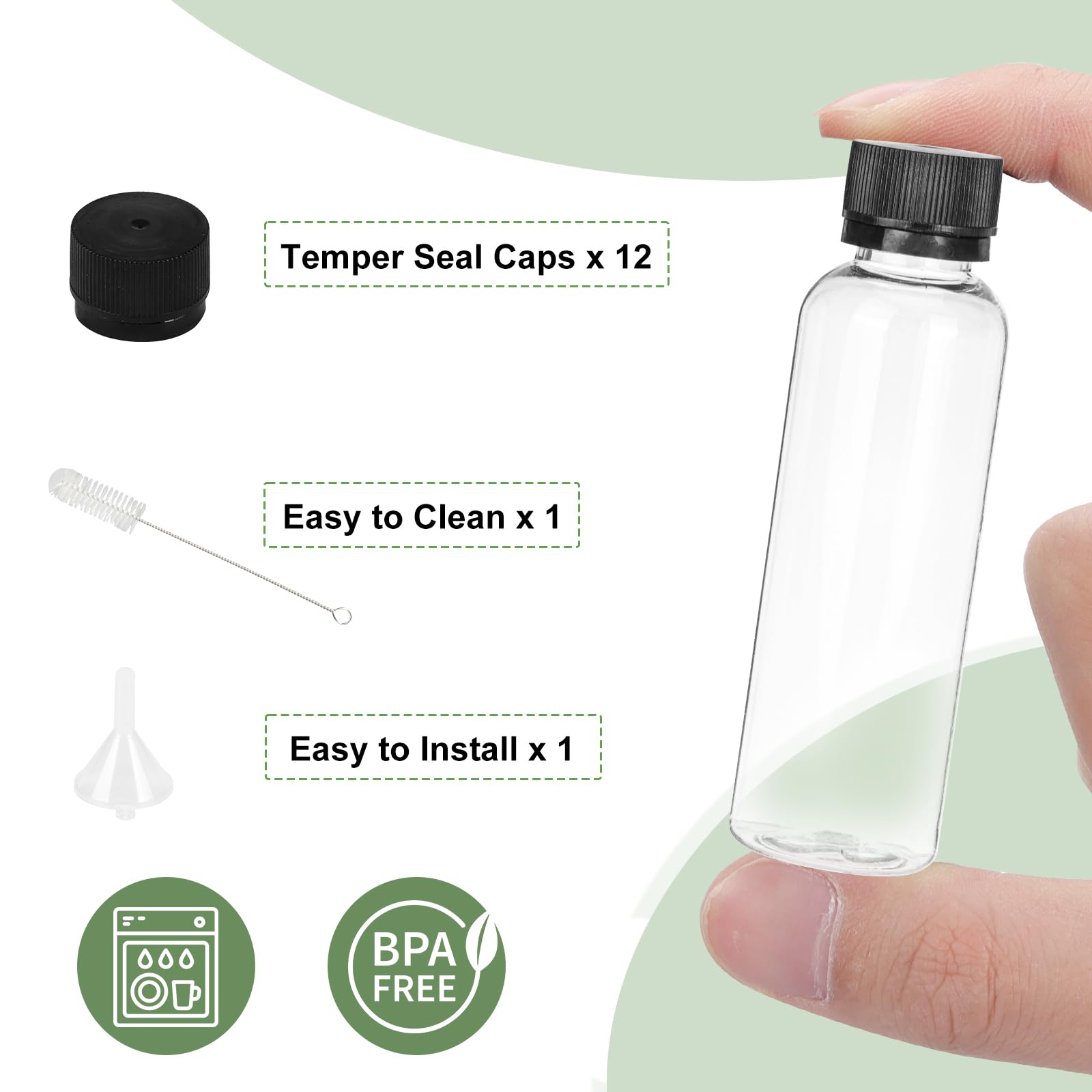 Moretoes 2oz Shot Bottles with Caps, 12pcs Plastic Juice Bottles, Reusable Leak-proof Containers with Cap for Juices, Ginger Shot, Smoothie and Other Liquids