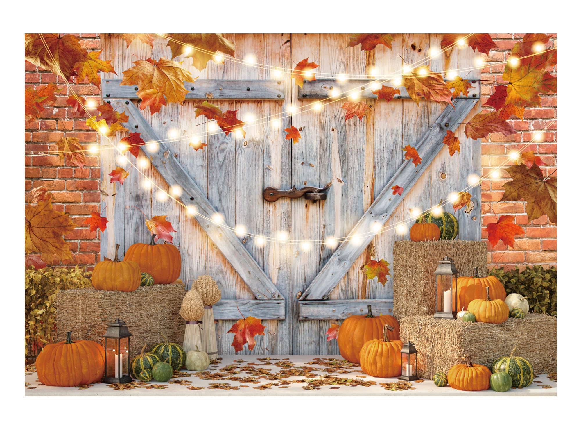 Funnytree 7x5FT Fall Thanksgiving Photography Backdrop Autumn Pumpkin Harvest Barn Background Maple Baby Shower Banner Decoration Birthday Party Supplies Photo Booth Prop