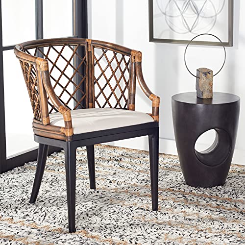 SAFAVIEH Home Collection Carlotta Natural Wash/White Cushion Living Room Dining Room Bedroom Office Foyer Arm Chair