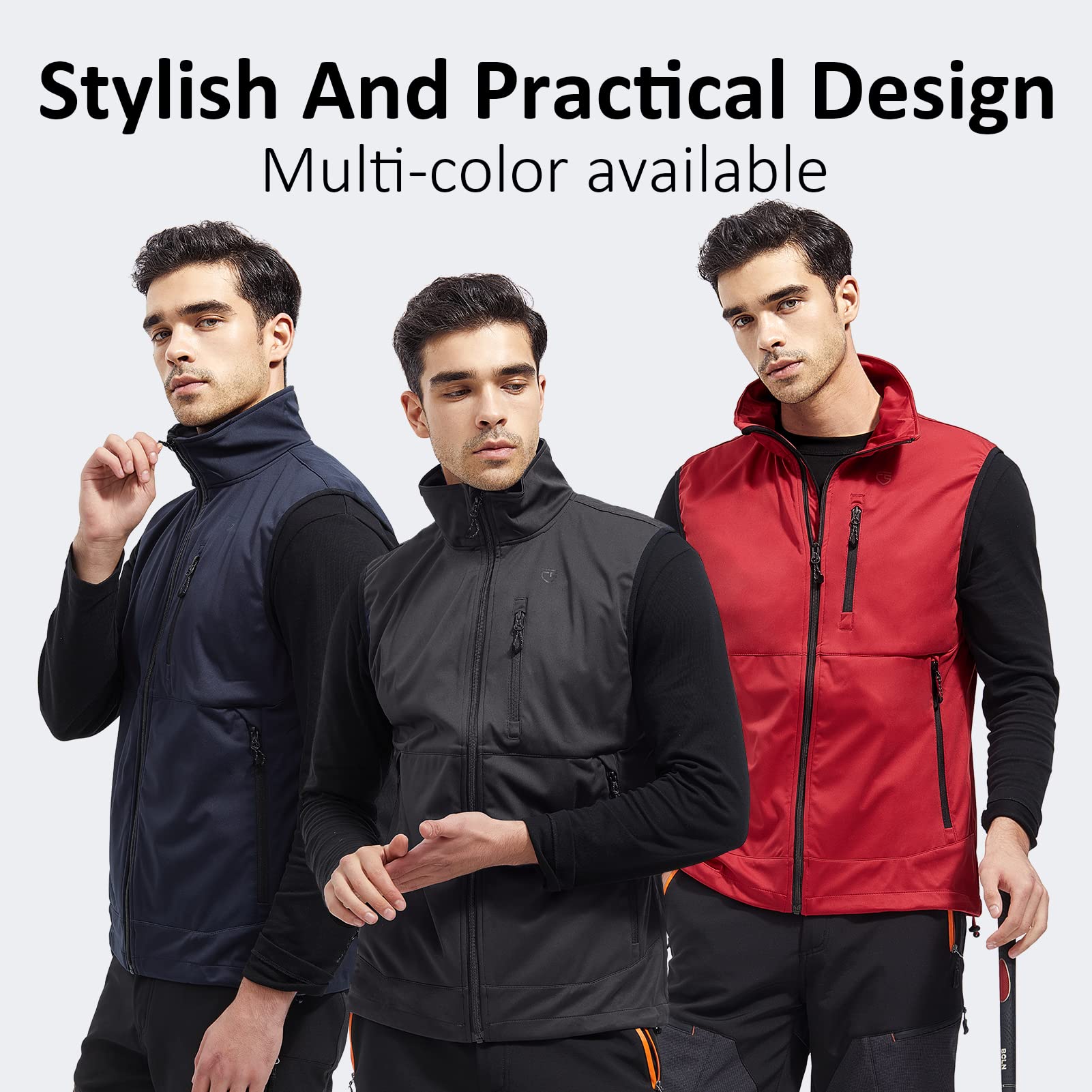 FREE SOLDIER Men's Lightweight Softshell Golf Vests Outerwear Windproof Sleeveless Jackets for Travel Hiking Running Fishing(Sleet Gray,L)
