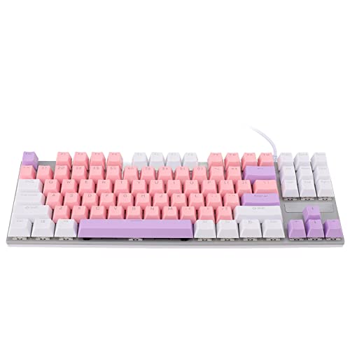 Naroote Red Switch Mechanical Keyboard, 87 Key Red Switch Mechanical Keyboard 2 Color Injection Molding for Gaming (Pink )