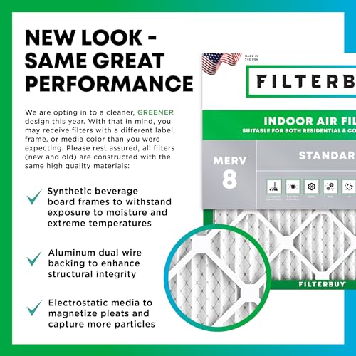 Filterbuy 20x25x2 Air Filter MERV 8 Dust Defense (6-Pack), Pleated HVAC AC Furnace Air Filters Replacement (Actual Size: 19.50 x 24.50 x 1.75 Inches)