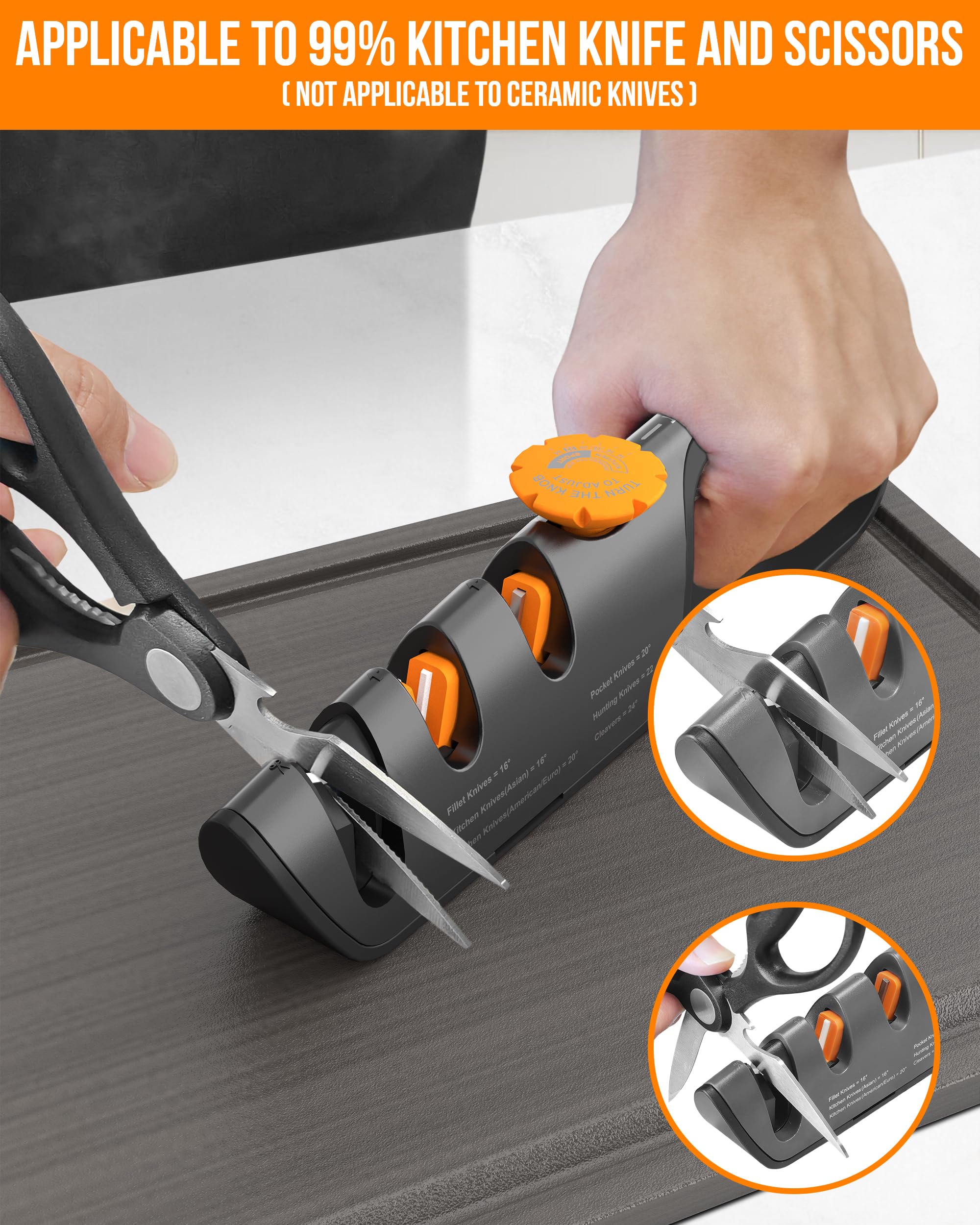 Kitchen Knife Sharpener Tool 6 Adjustable Sharpening Angle 14/16/18/20/22/24° Premium Manual & Handheld Knife Sharpener for Kitchen Knives Pocket Knife Sharpener