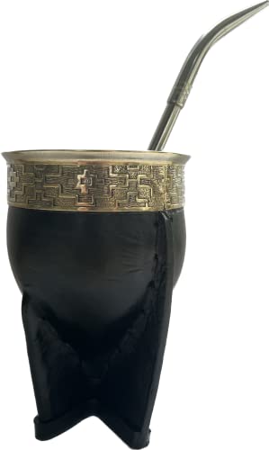 Genérico Mate Imperial Argentino Kit Mate (copa mate) y Bombilla de acero inoxidable, Mate de Calabaza, envuelto Cuero Hecho a Mano, incluye un Packing premium
