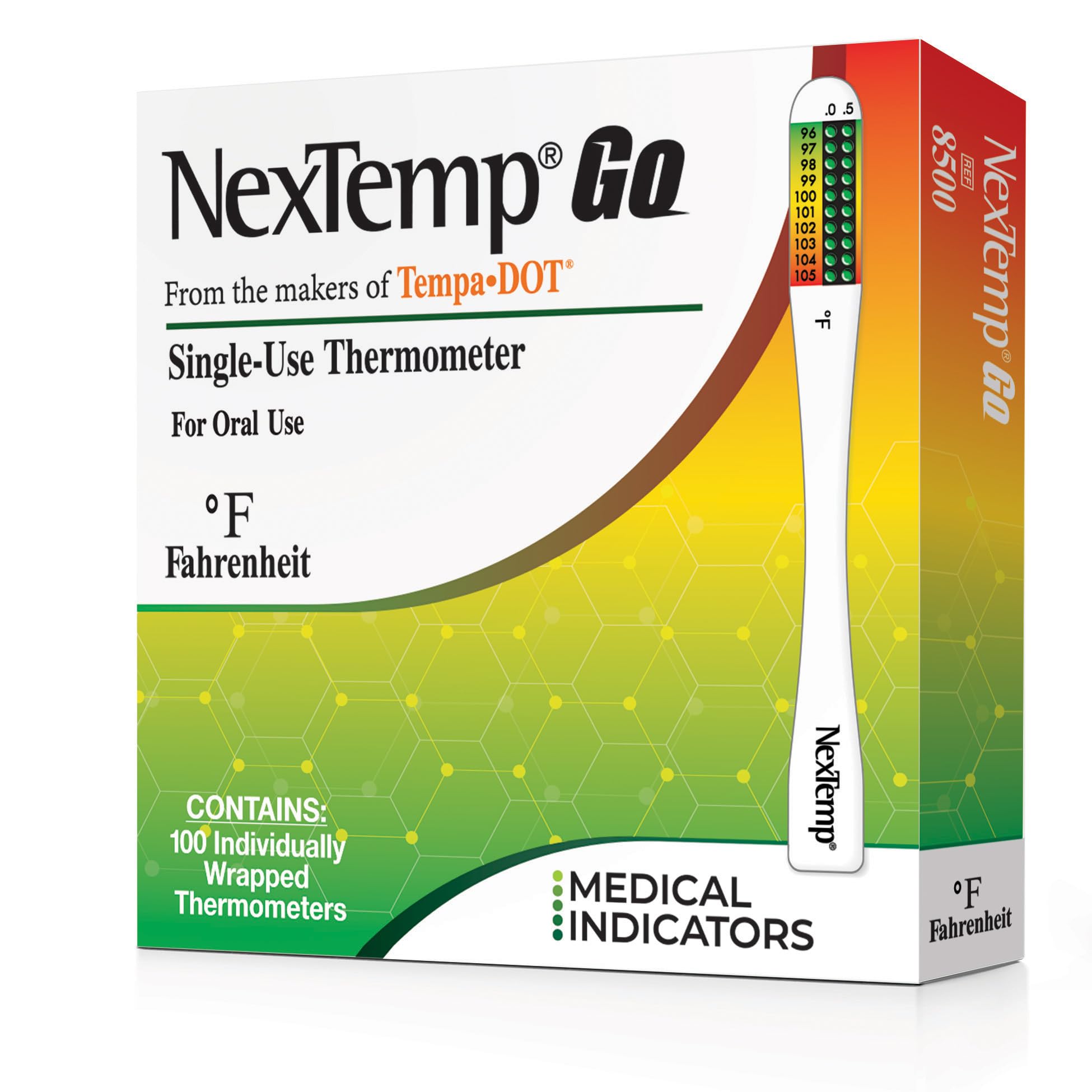 NexTempÂŽ Go - Ready When You are - Single-Use Disposable Thermometers - Results in Seconds, for Work, Home, & Travel, Fahrenheit, 100-Pack