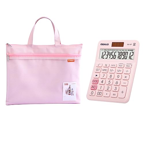 Pocket Small Size Desk Calculator and Large Double Pocket Waterproof File Bag with Handle Bundle