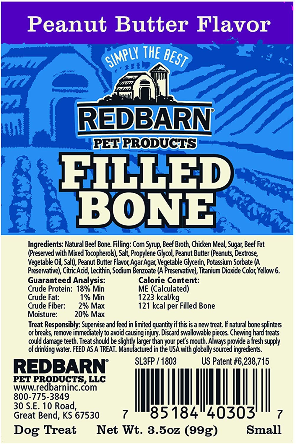 Redbarn Filled Dog Bones | Natural Long-Lasting Dental Treats; Suitable for Aggressive Chewers | Small (3") - 30 Bones (Peanut Butter)