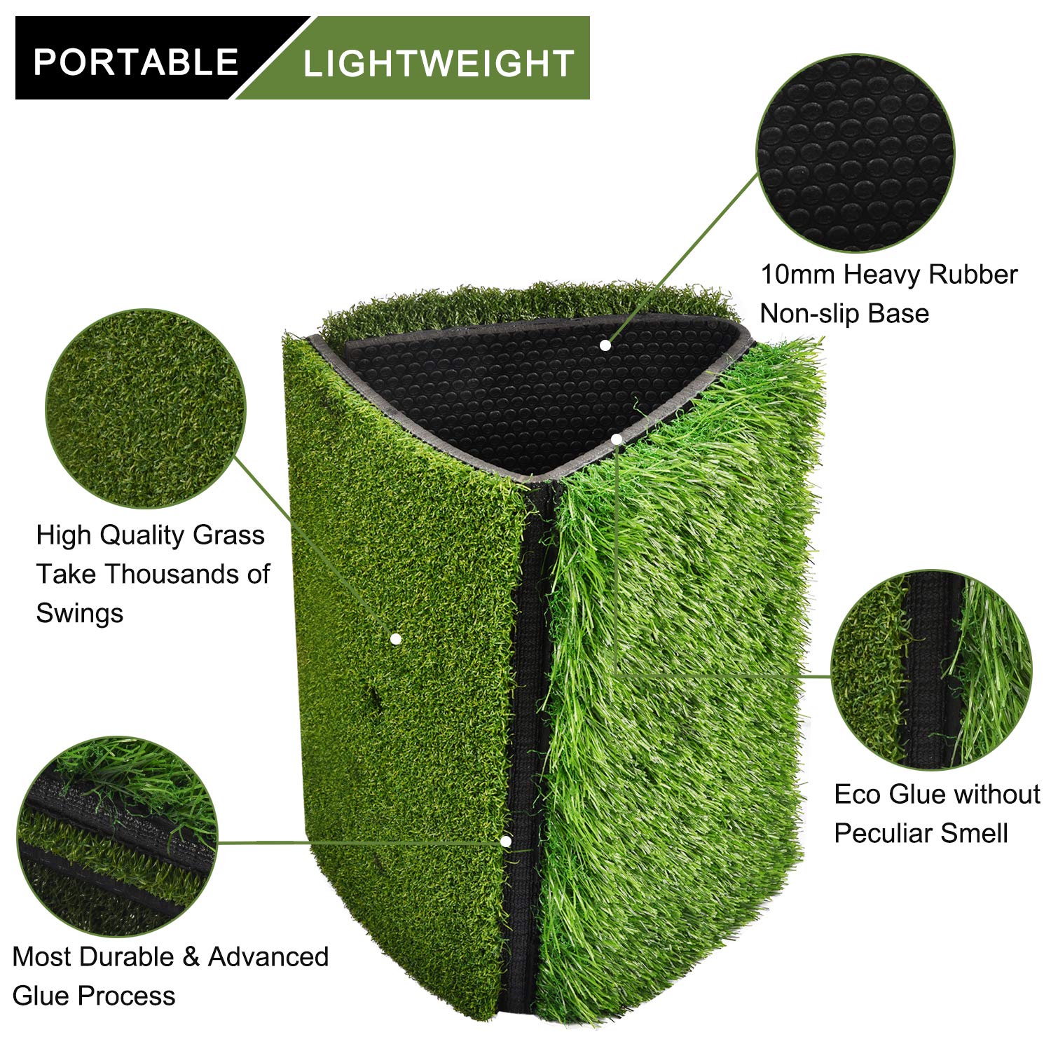 DURARANGE Golf Hitting Mat Mini, Turf Grass 3-in-1 Collapsible Chipping Mat with Tees, Launch Pad for Backyard, Practice Putting Green Training Aids, Indoor | Outdoor