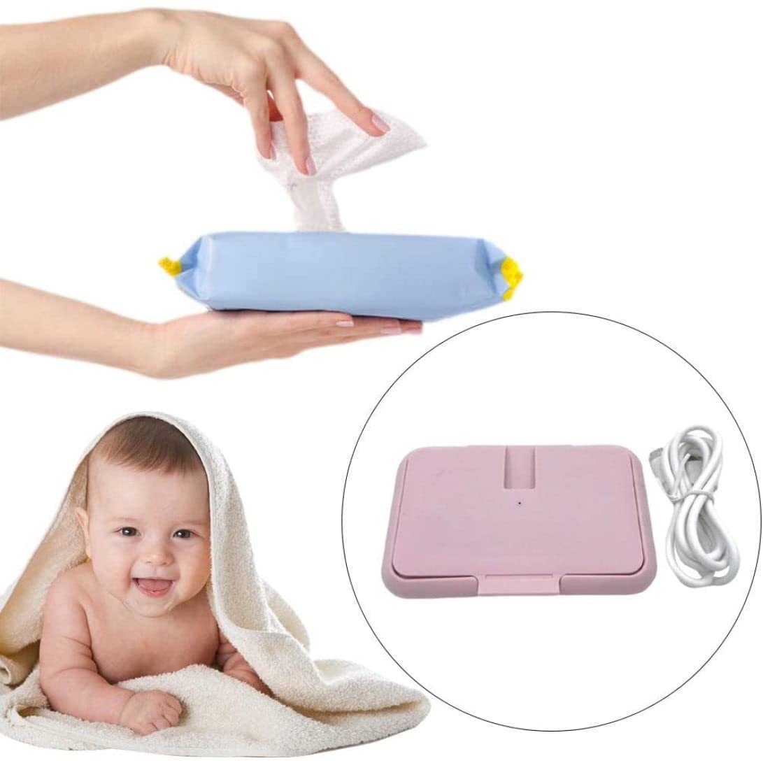 KUYYFDS Portable Baby Wipes Warmer Napkin Warmer Box Paper Warmer USB Charging Wet Wipes Dispenser for (Pink).